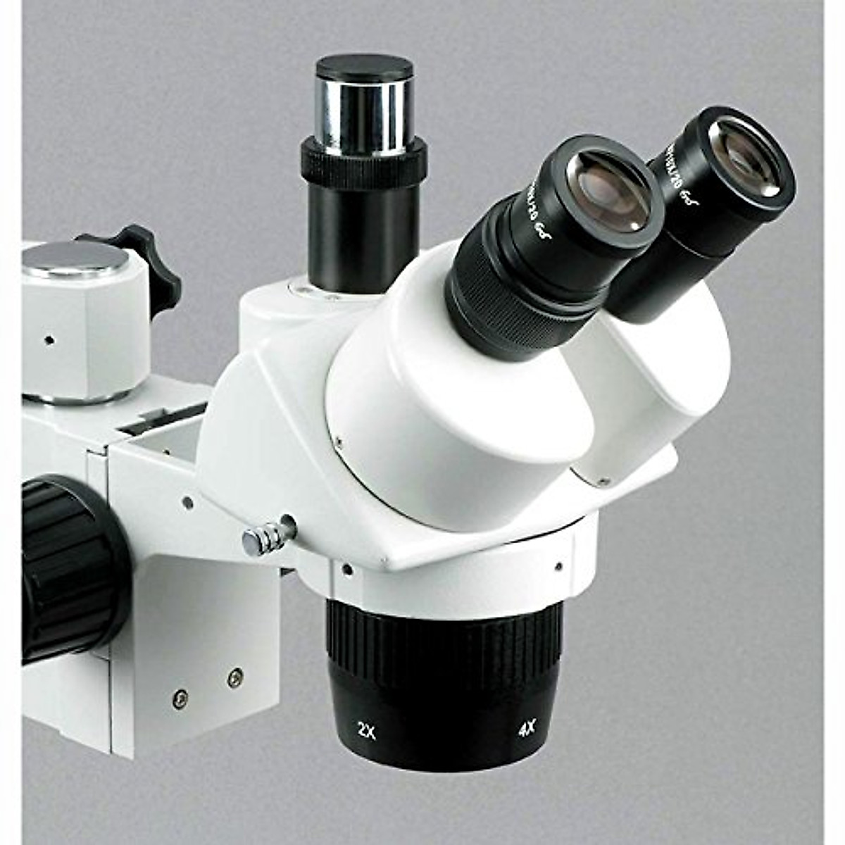 AmScope SW-3T24Z Trinocular Stereo Microscope, WH10x Eyepieces, 20X/40X/80X Magnification, 2X/4X Objective, Single-Arm Boom Stand, Includes 2.0x Barlow Lens