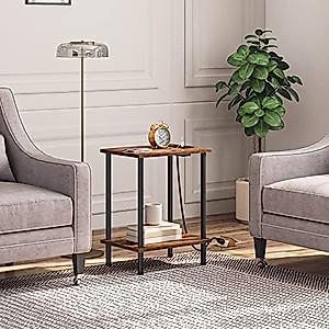 HOOBRO Side Table with Charging Station, End Table with USB Ports and Outlet, Nightstand with 2-Layer Storage Shelves for Small Spaces, Living Room, Bedroom, Stable Frame, Rustic Brown BF09UBZ01