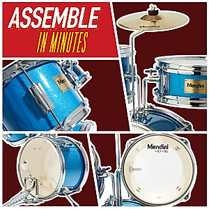 Mendini by Cecilio Kids Drum Set - Junior Kit w/ 4 Drums (Bass, Tom, Snare, Cymbal), Drumsticks, Drum Throne - Beginner Drum Sets & Musical Instruments