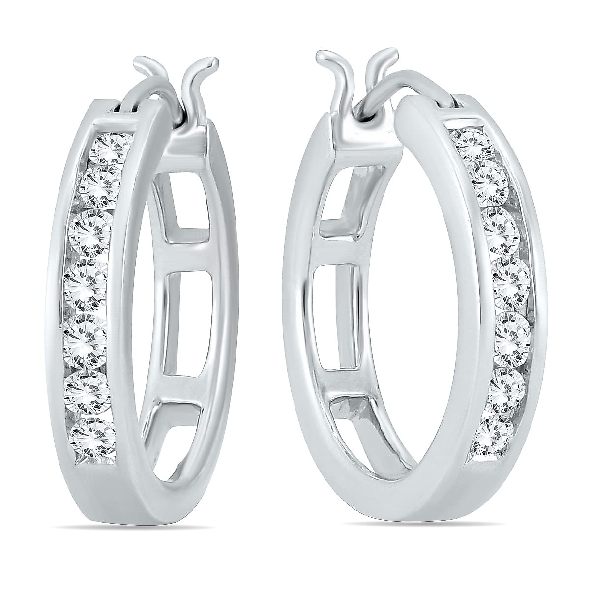 1/2 Carat TW Diamond Hoop Earrings in 10k White Gold (K-L Color, I2-I3 Clarity)