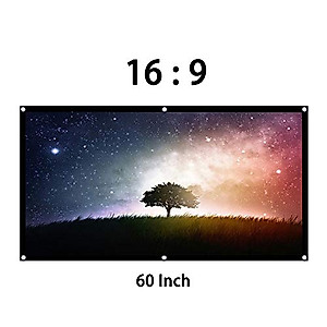 ASHATA 60 Inch 16:9 HD 4K Portable Foldable Projection Screen, Durable Non-Crease Projector Movies Screen Support Double Sided Projection for Home Office Cinema Indoor Outdoor