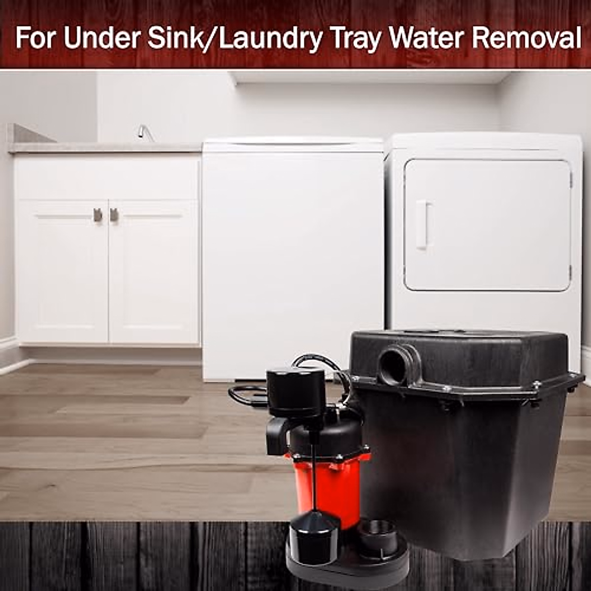 Red Lion RL-SPS33 1/3 HP, 115-Volt, 3200 GPH Under-Sink Sump Pump System with 6 Gallon Basin, Red/Black, 14942736