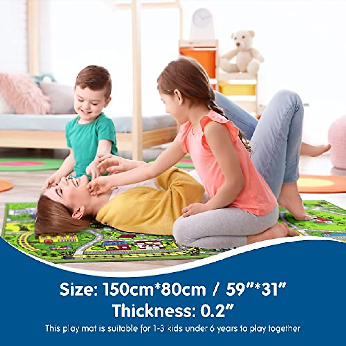 Booooom Jackson Kids Car Carpet Playmat Rug 60"x32",Train Car Rug,Car Mat for Kids Toy Cars,City Kids Car Rug Play Mat,Non Slip Kids Rug for Playroom Bedroom Boys,Children Play Area Rug Cars,Road Rug