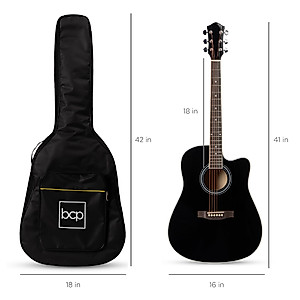 Best Choice Products 41in Beginner Acoustic Guitar Full Size All Wood Cutaway Guitar Starter Set Bundle with Case, Strap, Capo, Strings, Picks - Black