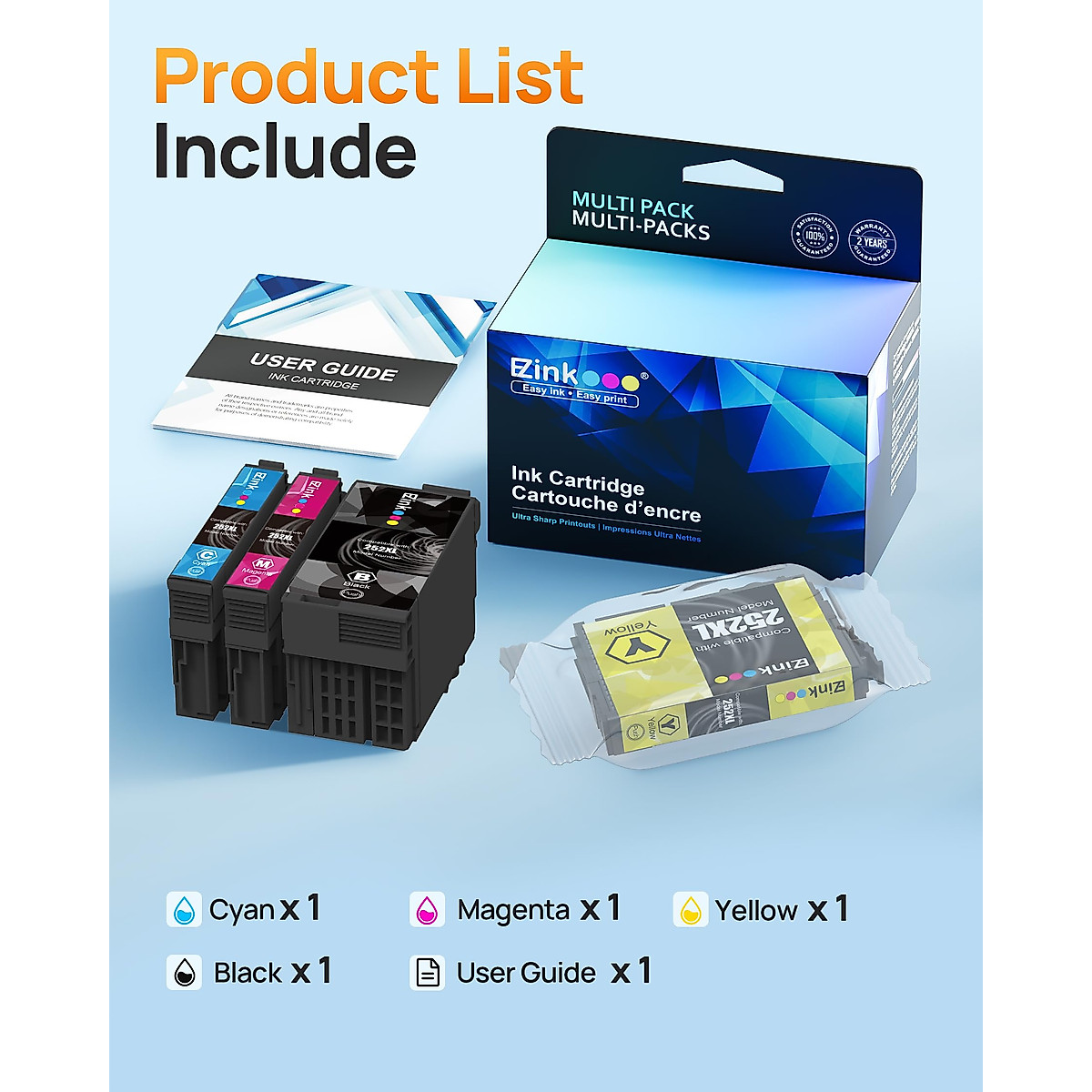 E-Z Ink (TM Remanufactured Ink Cartridge Replacement for Epson 252XL 252 XL T252XL120 to use with Workforce WF-7110 WF-7720 WF-7710 WF-3620 WF-3640 (1 Large Black, 1 Cyan, 1 Magenta, 1 Yellow) 4 Pack