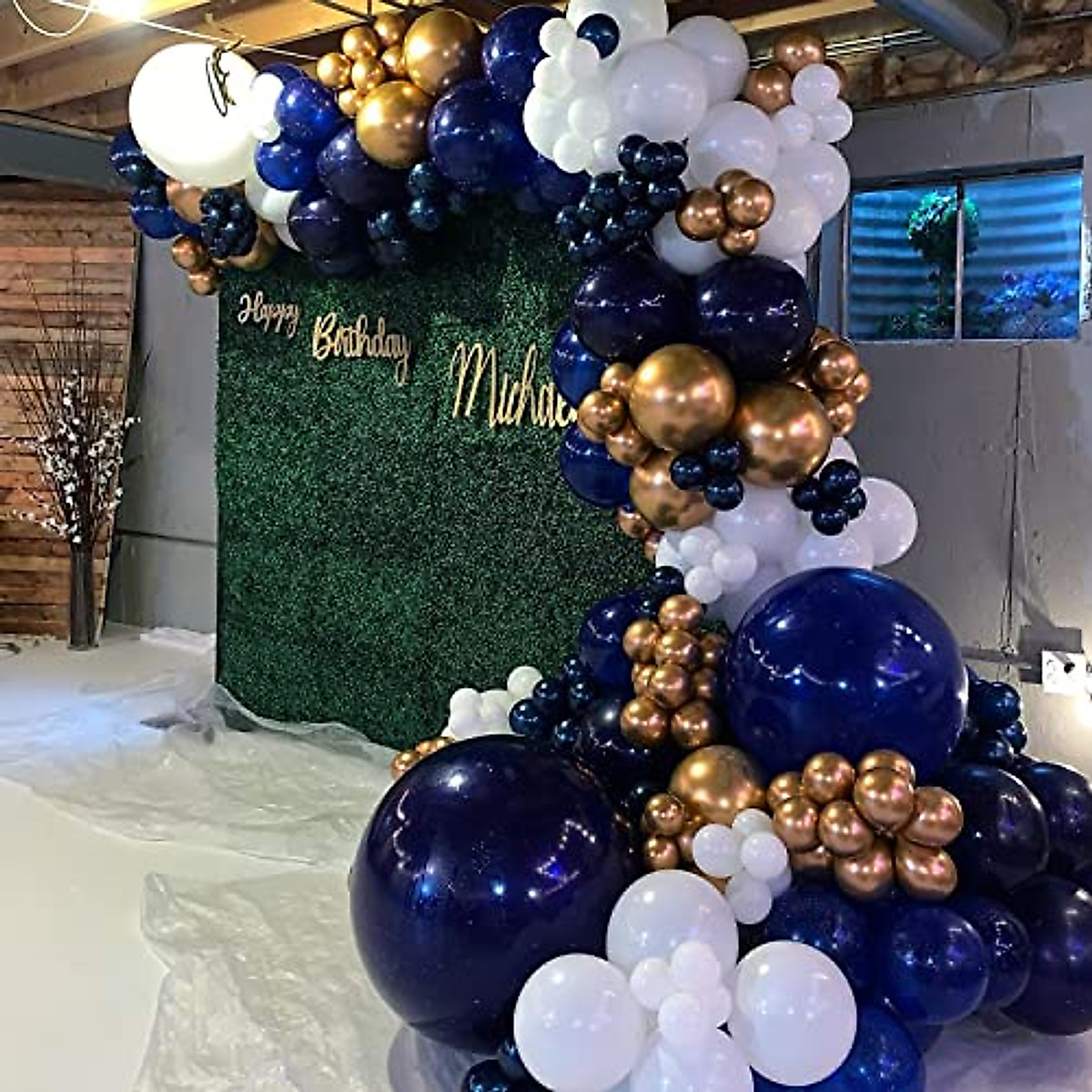 Navy Blue Gold Balloons Garland Arch Kit - 120 Pcs Navy Blue and Metallic Gold Confetti White Latex Balloons for Party Wedding Birthday Special Events Party Graduation Decoration
