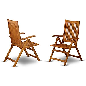 TisYourSeason Solid Wood 5 Position Folding Chair with Arm Rest in Natural Oil Finish Set of 2