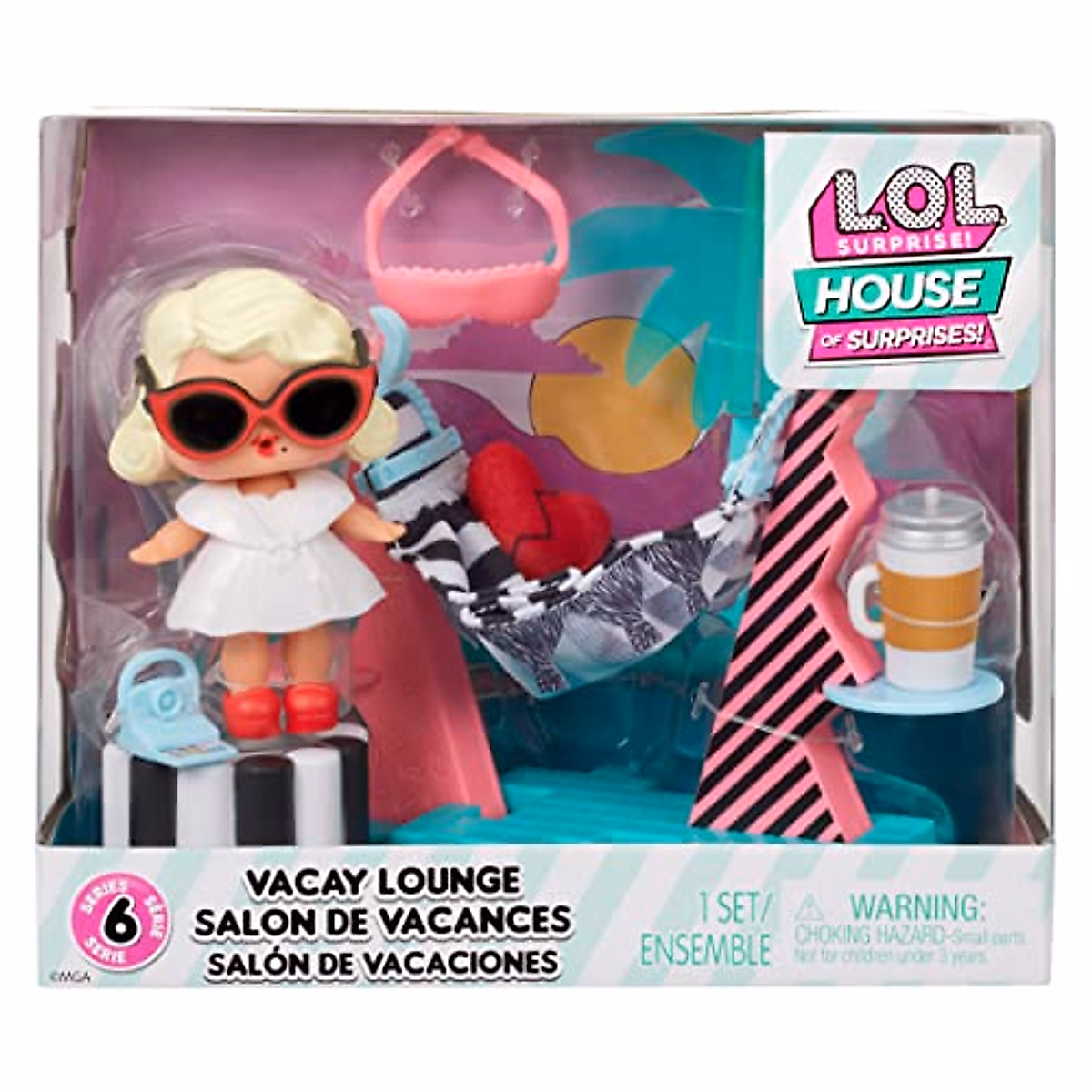 LOL Surprise OMG House of Surprises Vacay Lounge Playset with Leading Baby Collectible Doll with 8 Surprises, Dollhouse Accessories, Holiday Toy, Great Gift for Kids Ages 4 5 6+ Years Old & Collectors