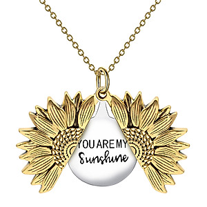 SLOONG You Are My Sunshine Engraved Necklace Inspirational Sunflower Locket Necklace Jewelry Mother's Day Gift for Women Girlfriend