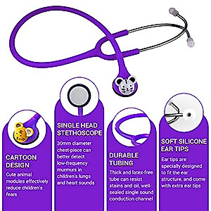 SCIAN HS-30Q Kid-Friendly Stethoscope for Childrens with Multiple Colors, Cartoon Animals Design Stethoscope for Clinician, Nurse, Home Use(Purple)