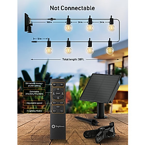Brightown String Lights Outdoor Waterproof with Remote Cable Ties and Hooks, 38FT G40 Patio Lights with 15 LED Shatterproof E12 Bulbs, 3 Light Modes, Dimmable Hanging Lights for Backyard Party Decor