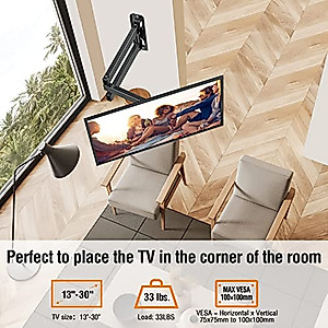 ELIVED TV Wall Mount for Most 13-30 inch TVs and Monitors, Swivel and Tilt Full Motion TV Mount Brackets, Rotation Articulating Extension Arm, Single Stud for Corner, Max VESA 100x100mm, 33 lbs.