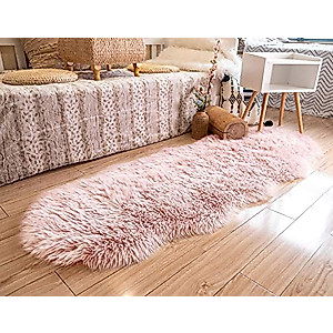 STAOLENE Ultra Soft Faux Fur Sheepskin Pink Bedside Rug Area Rug Indoor Fluffy Shag Washable Rug for Bedroom Floor Sofa Living Room