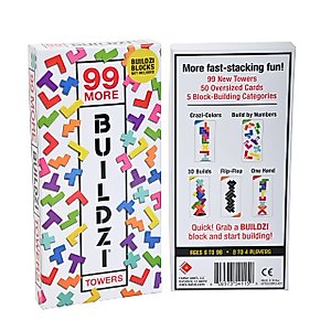 TENZI 99 More BUILDZI Towers Includes 5 New Tower Styles for The Fast Stacking Game for The Whole Family - 2 to 4 Players - 5 Fun Party Games Including The BUILDZI Challenge