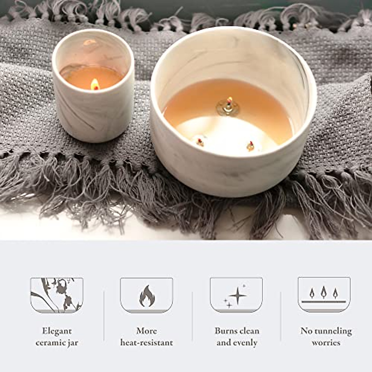 Hidden Label Large Candle,3 Wicks 14.8oz Vanilla Caramel Ceramic Jar Candle,Soy Candles for Home Scented, Candle Gift for Women