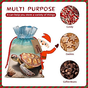RLDOBOFE Christmas Gift Bags With Drawstring Sea Turtle Starfish Christmas Burlap Gift Bag Christmas Drawstring Bag for Halloween Xmas Candy Bags Reusable Xmas Present Bags for Party Decorations