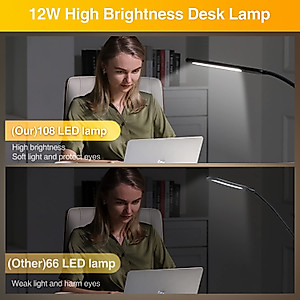 Desk Lamp Clamp, 12W Bright LED Desk Light for Home Office, Eye-Caring Table Light for Dorm Room, 3 Color 10 Brightness, Long Flexible 360° Goosenecks, Metal Swing Arm, 10W USB Adapter, Black.