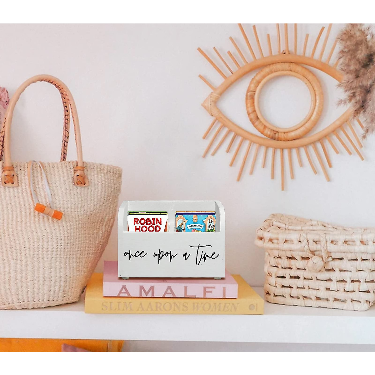 Yoto Card Holder,Wooden Yoto Card Case, Yoto Card Storage Box with Two Compartments, Wood Trading Deck Box Card Storage Box-Designed to Hold Yoto Mini Audio Cards for Boys and Girls(White)