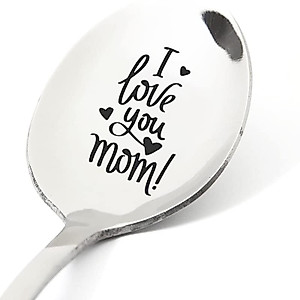 I Love You Mom Spoon Engraved Stainless Steel for Mom Mother Coffee Tea Lover Gift, Best Mom Mother Mommy Gifts for Birthday Mothers Day Christmas Presents
