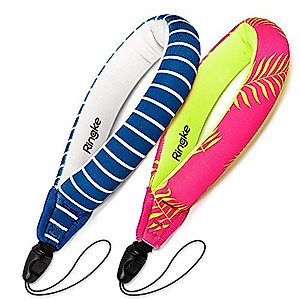 Ringke Waterproof Float Strap (2 Pack), Underwater Floating Strap, Wristband, Hand Grip, Lanyard Compatible with Camera, Phone, Key and Sunglasses (Palm Leaves & Navy Stripes)