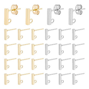 UNICRAFTALE Hypoallergenic Stud Earring with Loop 40 Pieces Rectangle Earring with Ear Nut 0.8mm Pin Stainless Steel Earring Posts for DIY Earrings Jewelry Making