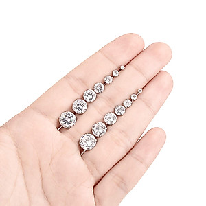 Tornito 7 Pairs 20G Stainless Steel Stud Earrings Round Cubic Zirconia Barbell Earring Set For Men Women 2MM-8MM Silver Tone