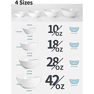 Sweese 6 Inch Porcelain 18 oz Bowls Set of 4, for Soup | Cereal | Fruits | Rice - Microwave, Dishwasher, and Oven Safe - White