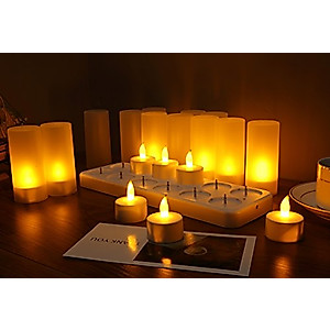 WoneNice Rechargeable Tea Lights Flickering Flameless Candles with Charging Base and AC Adapter, Romantic Deco for Home Parties, Restaurants, Weddings, Christmas