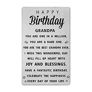 ABNTY Grandpa Happy Birthday Card, Great Grandfather Birthday Gifts Ideas, Metal Engraved Birthday Greeting Card for Grandpa Grandfather