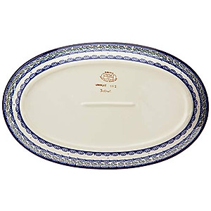 Polish Pottery Ceramika Boleslawiec Platter Karp Cups, Royal Blue Patterns with Blue Pansy Flower Motif, 14-1/8-Inch by 8-7/8-Inch
