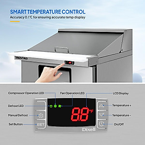 ROVSUN 7.1 Cu.Ft Commercial Refrigerator ETL NSF DOE, Sandwich & Salad Prep Table Refrigerator 27" Stainless Steel w/Cutting Board Food Pans Lockable Wheels for Restaurant, Bar, Shop