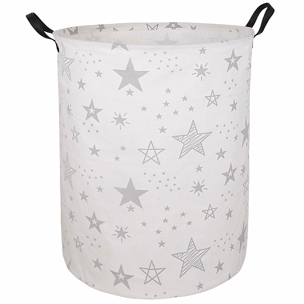 ACMUUNI 19.7" Round Canvas Large Clothes Basket Laundry Hamper with Handles,Waterproof Cotton Storage Organizer Perfect for Kids Boys Girls Toys Room, Bedroom, Nursery,Home,Gift Basket(Grey Star)