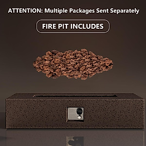 COSIEST 56-inch x 28-inch Rectangle Outdoor Propane Fire Pit Table Sandstone Compact Concrete-Like Finish, 50,000 BTU, Free Lava Rocks, Fits 20lb Tank Outside, Rain Cover