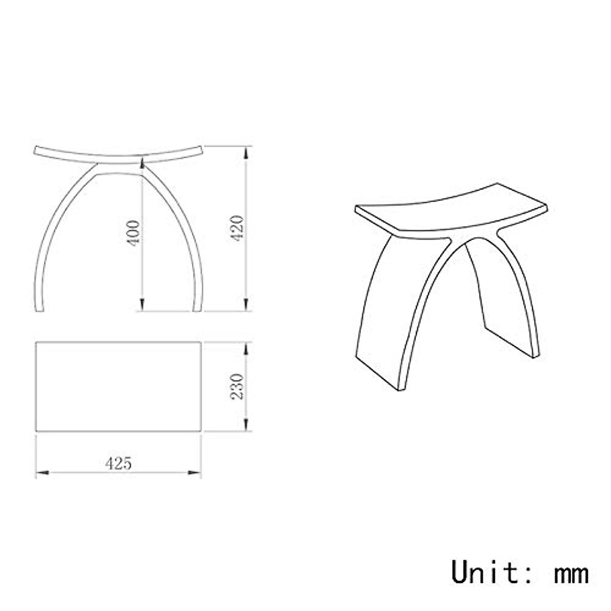 WYDZ Bathroom Seat Bench Matt Solid Sauna Stool Curved Shower Enclosure Chair Leisure Bathroom Stool