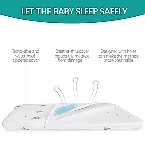 Bassinet Mattress Topper Fit for Graco Travel lite, Cloud Baby and Maxi-COSI Swift Lightweight(Only for Bassinet), Waterproof Breathable Soft, Baby Foam Mattress with Removable Zippered Bamboo Cover