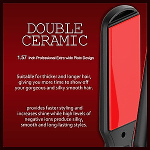 AXUF Hair Straightener 1.57'' Wide Plate, Ceramic Flat Iron for Hair with 5 Temp Setting, Hair Straightener and Curler 2 in 1 Dual Voltage 15S Fast Heating, Auto-Off Hair Iron