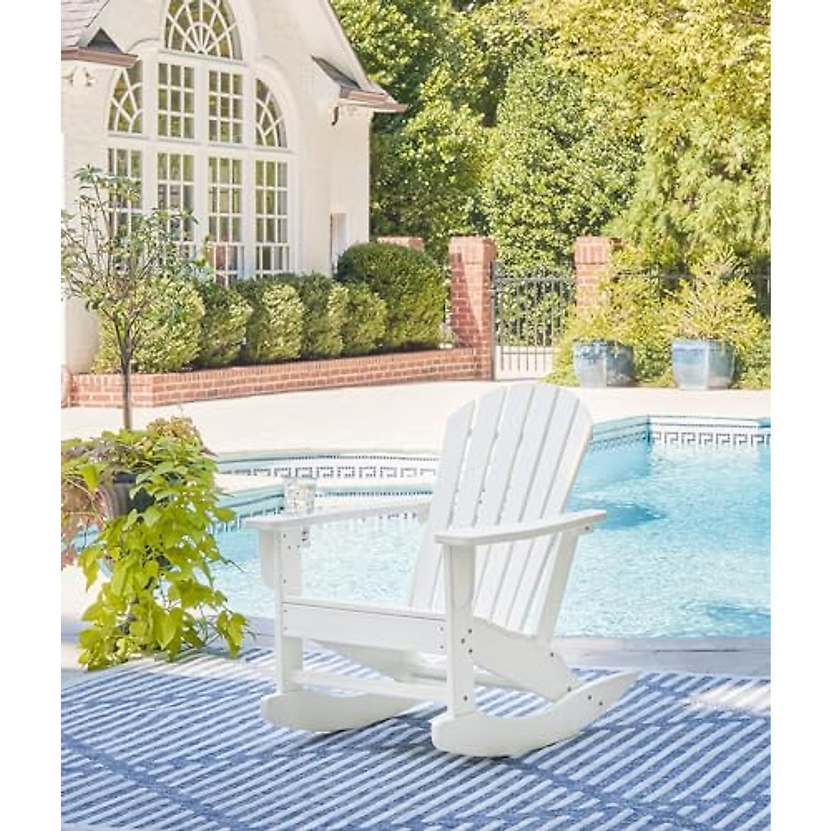 Signature Design by Ashley Sundown Treasure Cottage Weather Resistant Outdoor Rocking Chair with 1 Cup Holder, White