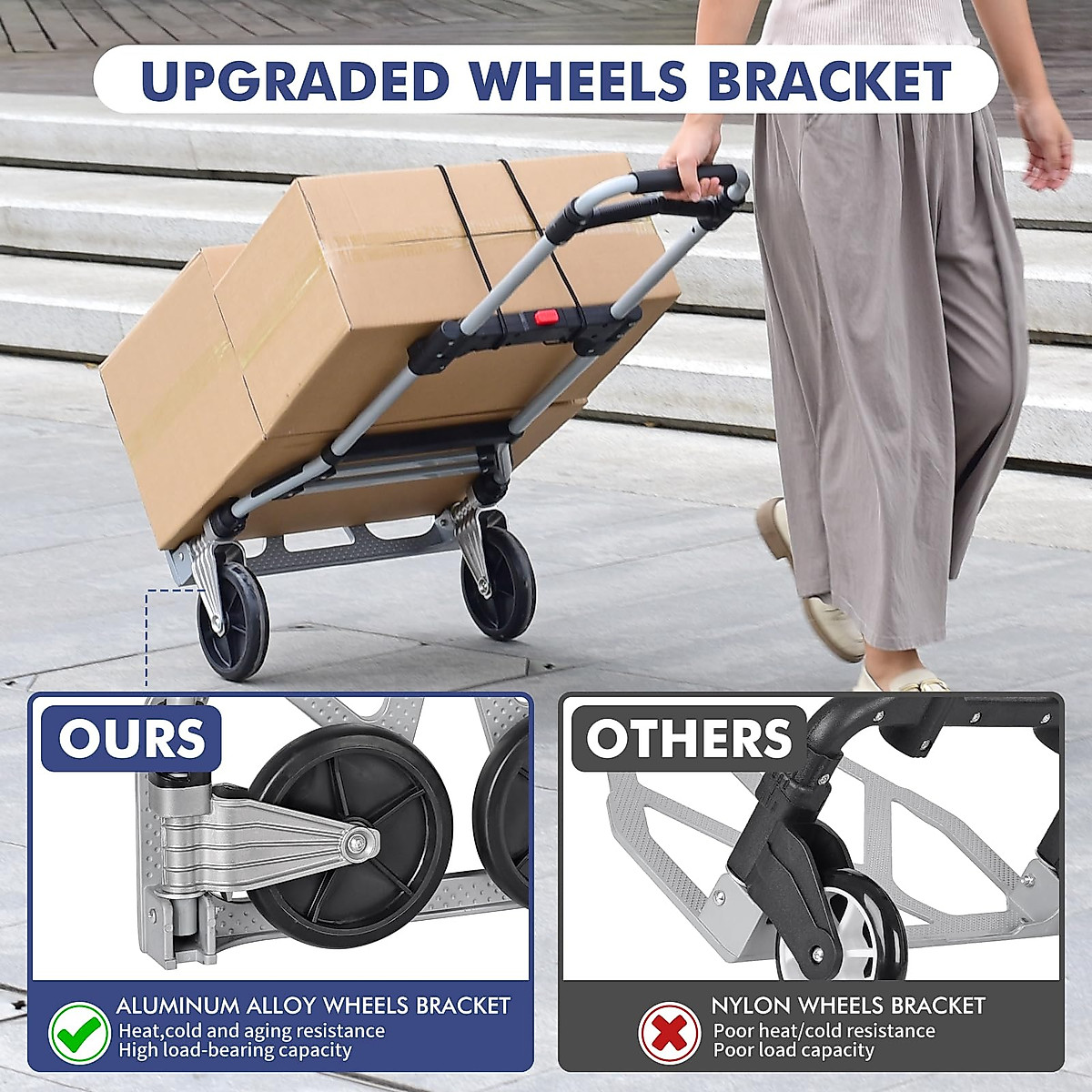 Home-Man Folding Hand Truck, 500 LB Heavy Duty Luggage Cart, Utility Dolly Platform Cart with 4 Wheels and 2 Elastic Ropes for Luggage, Travel, Moving, Shopping, Office Use (500LB, Black)