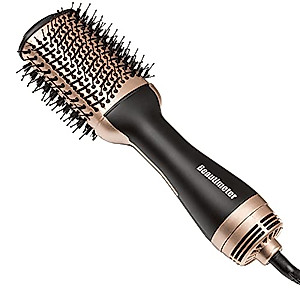 Beautimeter Hot Air Brush, Hair Dryer Brush & Volumizer, 3 in 1 Negative Ionic Hair Styler for Straightening, Curling, 1000W, Black & Gold