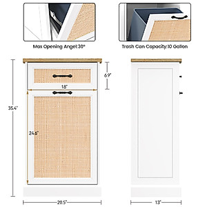 CABIHOME Rattan Tilt Out Trash Cabinet, Freestanding Trash Can Cabinet 10 Gallon Storage, Hidden Pet-Proof Garbage Can Cabinet Laundry Hamper for Kitchen Dining Living Room