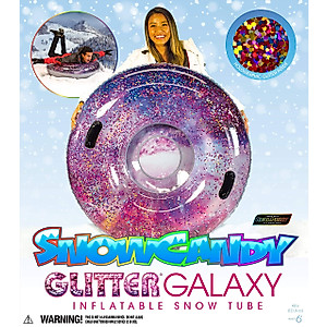 Winter Fun Inflatable Glitter Filled Pink Galactic Snow Tube. Jumbo 48 inch Snow Tube for Kids or Adults. Include Sure Grip Handles for Maximum Safety.