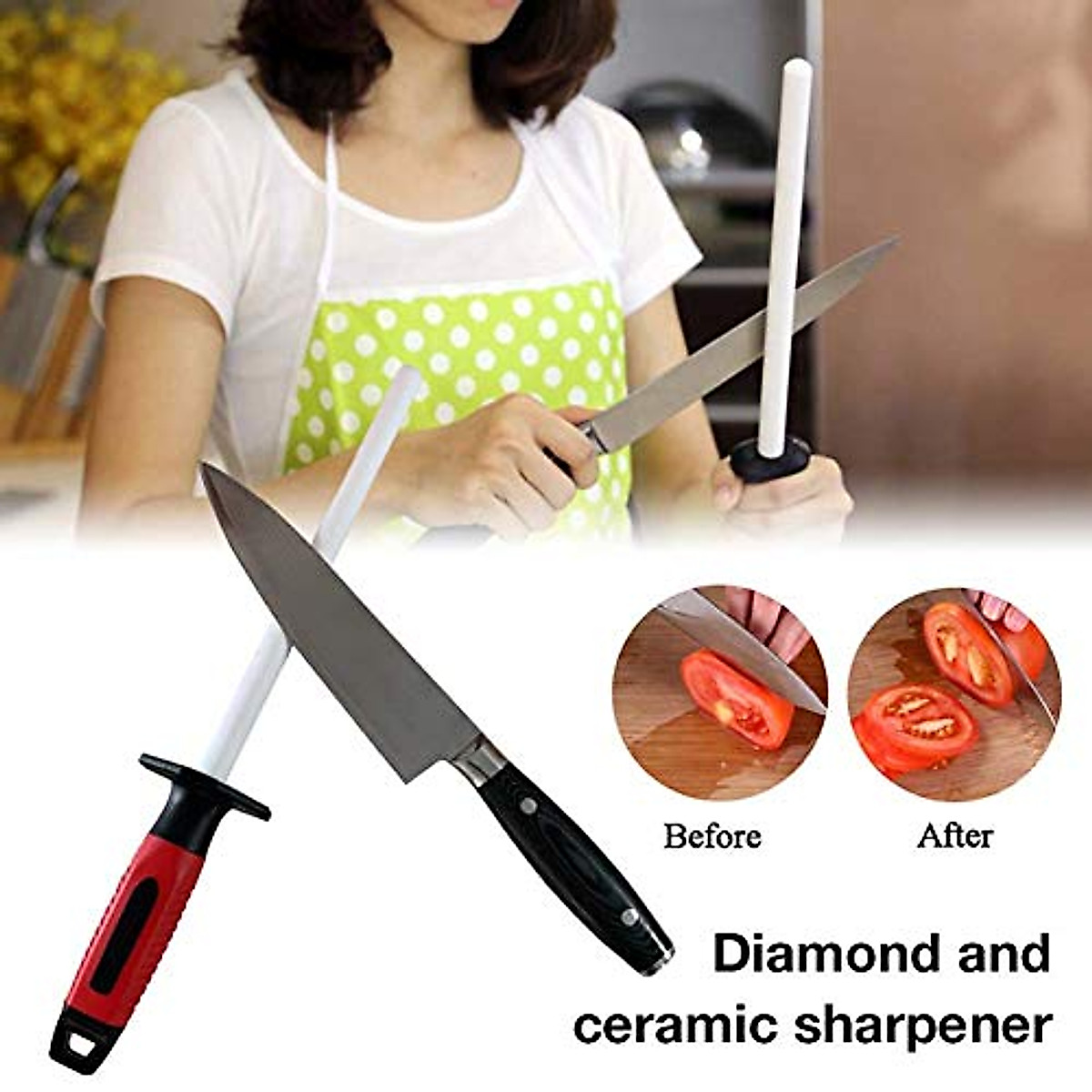Abuycs 10 Inch Ceramic Rod Knife Honing, Ceramic Diamond Sharpening Rod for Stainless Steel Knives, Professional Knife Sharpener Rod for Home Kitchen