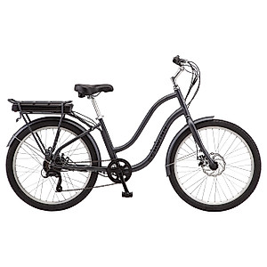 Schwinn Mendocino Adult Hybrid Electric Cruiser Bike, Lightweight Aluminum EBike Frame, 26-Inch Wheels, 6 Speed Drivetrain, Pedal Assist, Charcoal Grey