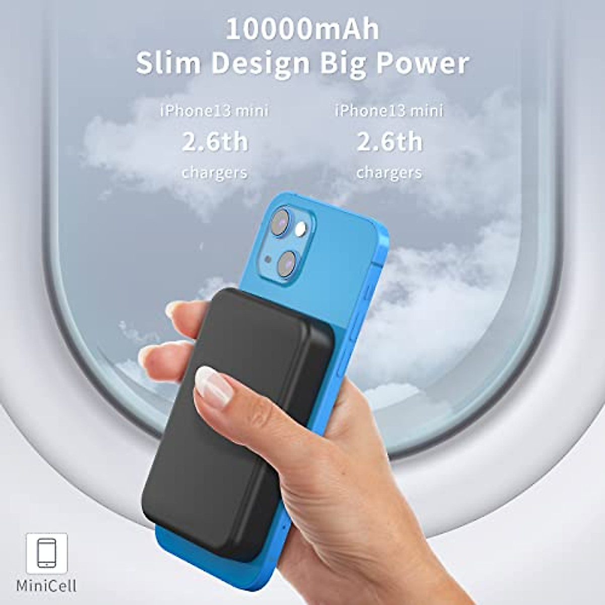 Morenjoy Magnetic Wireless Portable Charger, 10000 mAh Magnetic Battery for iPhone 14/13/12 Series, Magnetic Power Bank 15W Magnetic Wireless+20W USB C