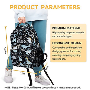 NICEFORNICE Dinosaur Backpacks Boys - 16 Inch Cute Backpack for School - Black Lightweight Bookbag for Kids