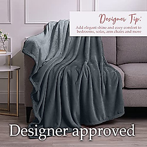 lalaLOOM Luxurious Soft Fleece Bed or Throw Blanket, Queen 90x90 Warm Velvet Plush Blankets, Comfy Lightweight Cozy Bedding, Washable Home Décor Throws for Sofa Couch, Bedroom Dorm Room, Gray Blue