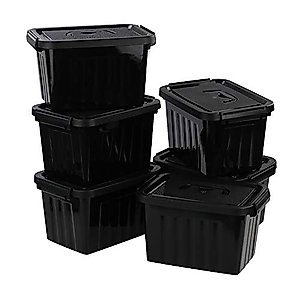 Qqbine 6 Quart Black Plastic Storage Latching Box Bin with Handles, 6 Packs