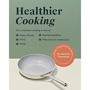 Caraway Nonstick Ceramic Frying Pan With Glass Lid (2.7 qt, 10.5") - Non Toxic, PTFE & PFOA Free - Oven Safe & Compatible with All Stovetops (Gas, Electric & Induction) - Marigold