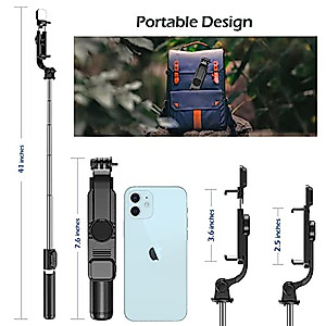 Aureday Selfie Stick with Wireless Bluetooth Remote, Portable 41 Inch Gopro Selfie Stick Tripod with Light, Compatible with iPhone 14/13 Pro/12/11 Pro/Max/XS/XR/X/8/7 and Android Smartphones
