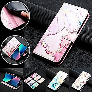 NVWA Compatible with Oppo Reno7 4G / F21 Pro Case with Card Holder Marble Leather Wallet Flip Cases Cover for Women Rose Gold with Hand Strap
